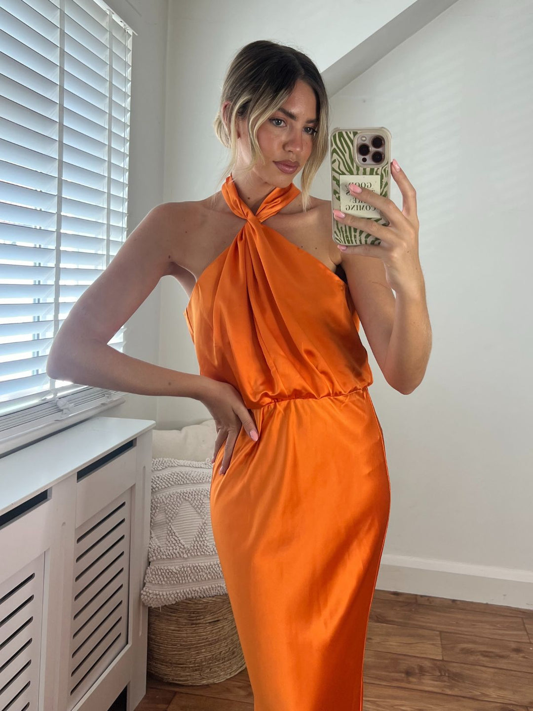 Orange Silk Halter Dress | Lara Column Dress – Style Cheat