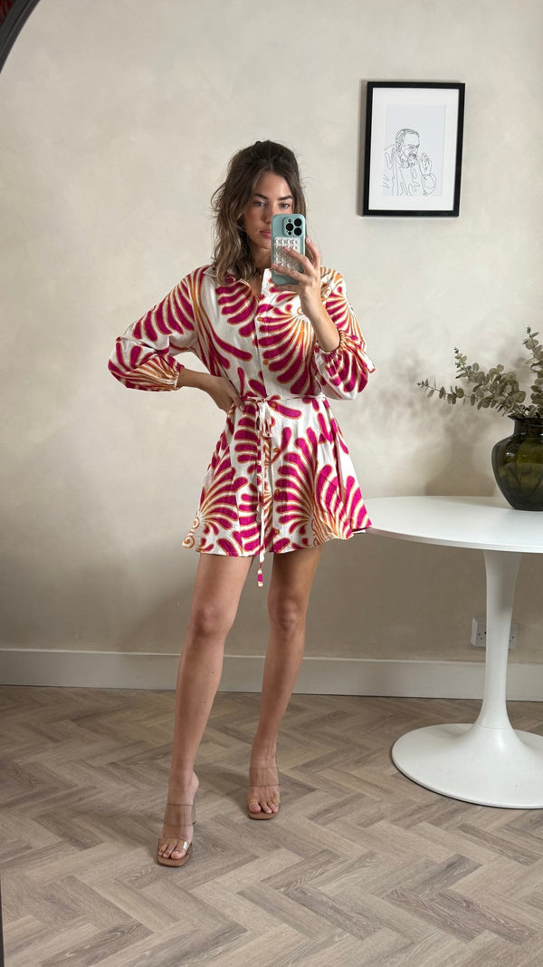 Myla Mini Tie Shirt Dress Red & Cream – Style Cheat